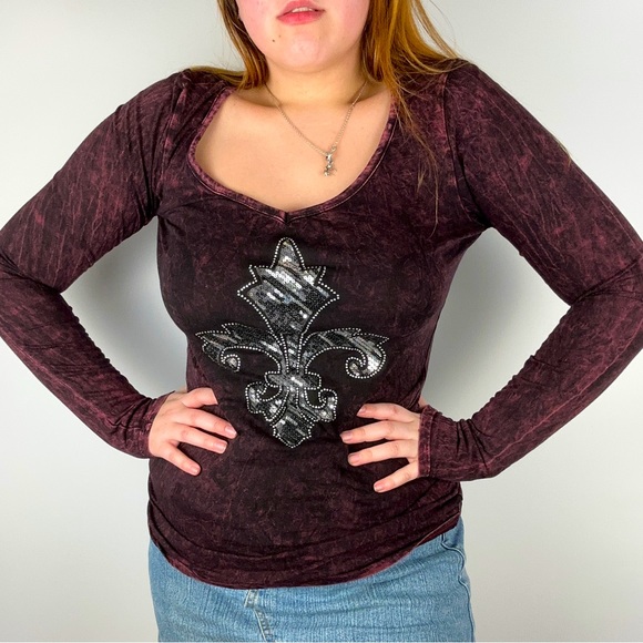 Daytrip | Tops | Y2k Emo Grunge Burgendy Long Sleeve | Poshmark